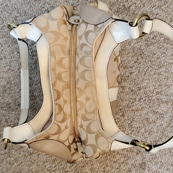 Coach | Bags | Coach Patched Circle Leather Beige Signature Bag | Poshmark